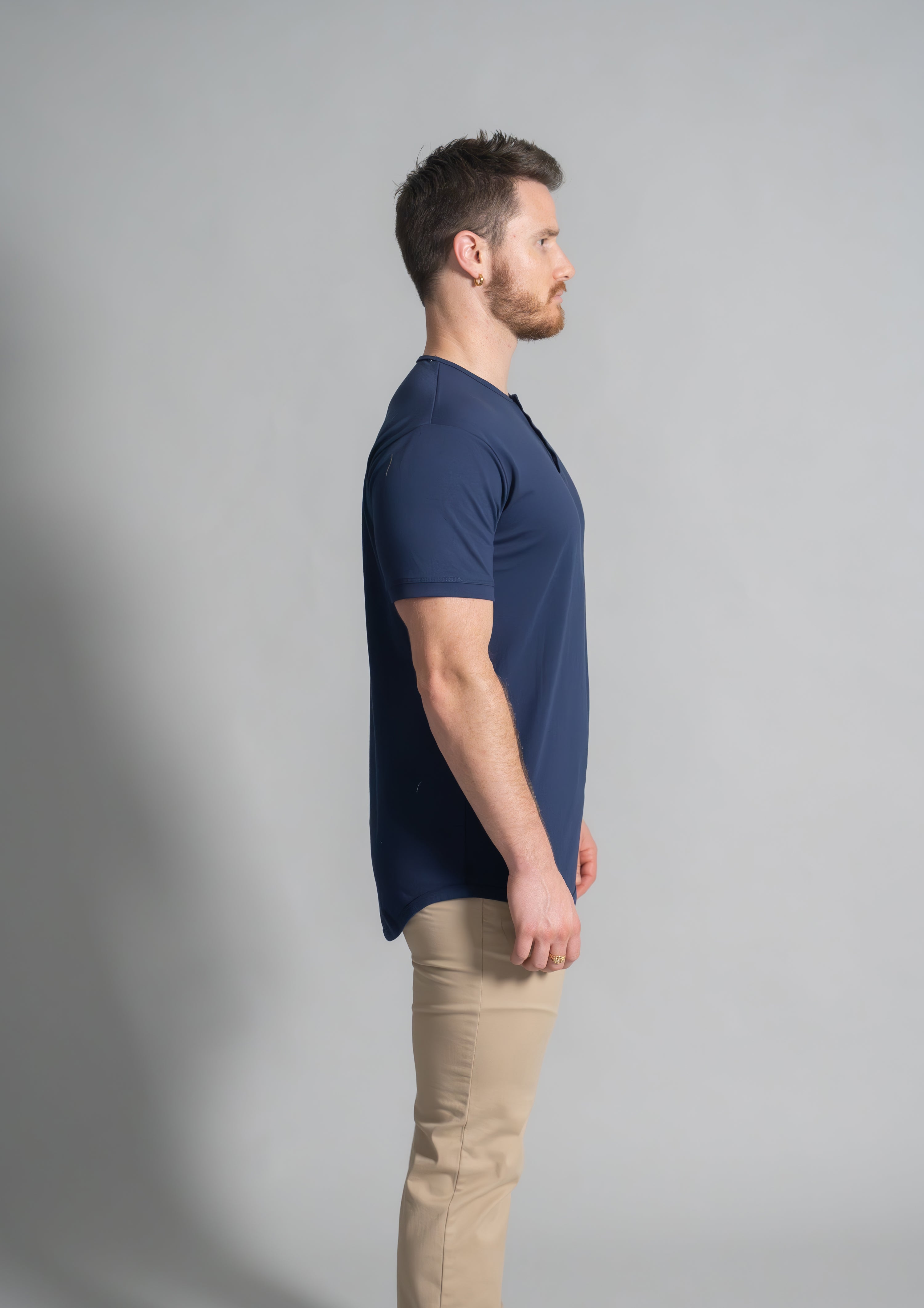 Men's Oxford Blue Short Sleeve Henley Curved Hem Tee | Ten 10 Apparel ...